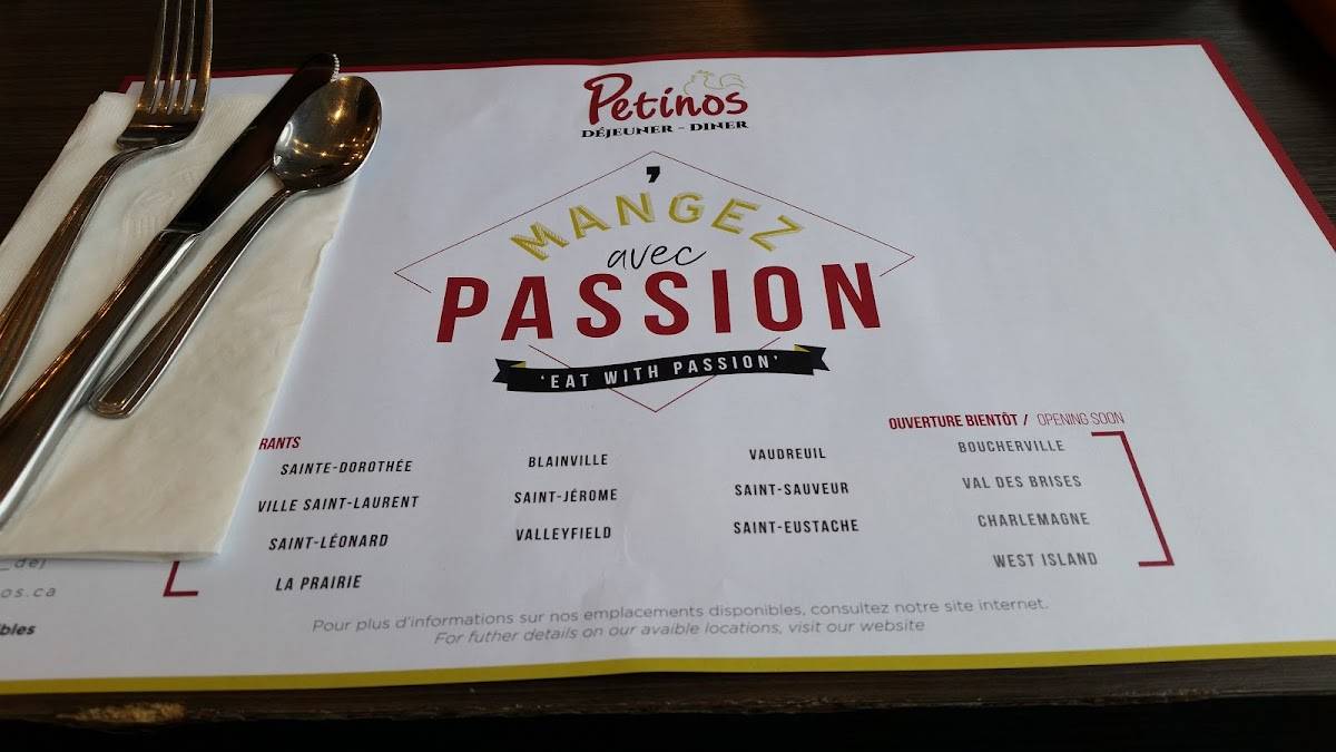 Menu au Petinos Saint-Léonard restaurant, Montréal, Boul Langelier
