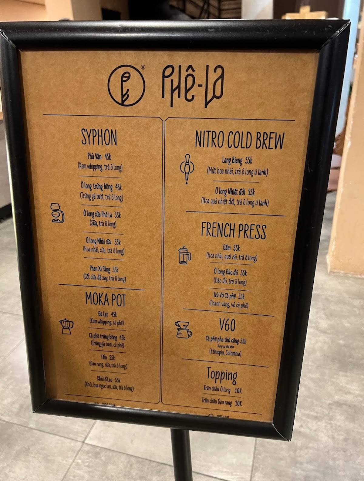 Menu at Phê La - Điện Biên Phủ, Ho Chi Minh City