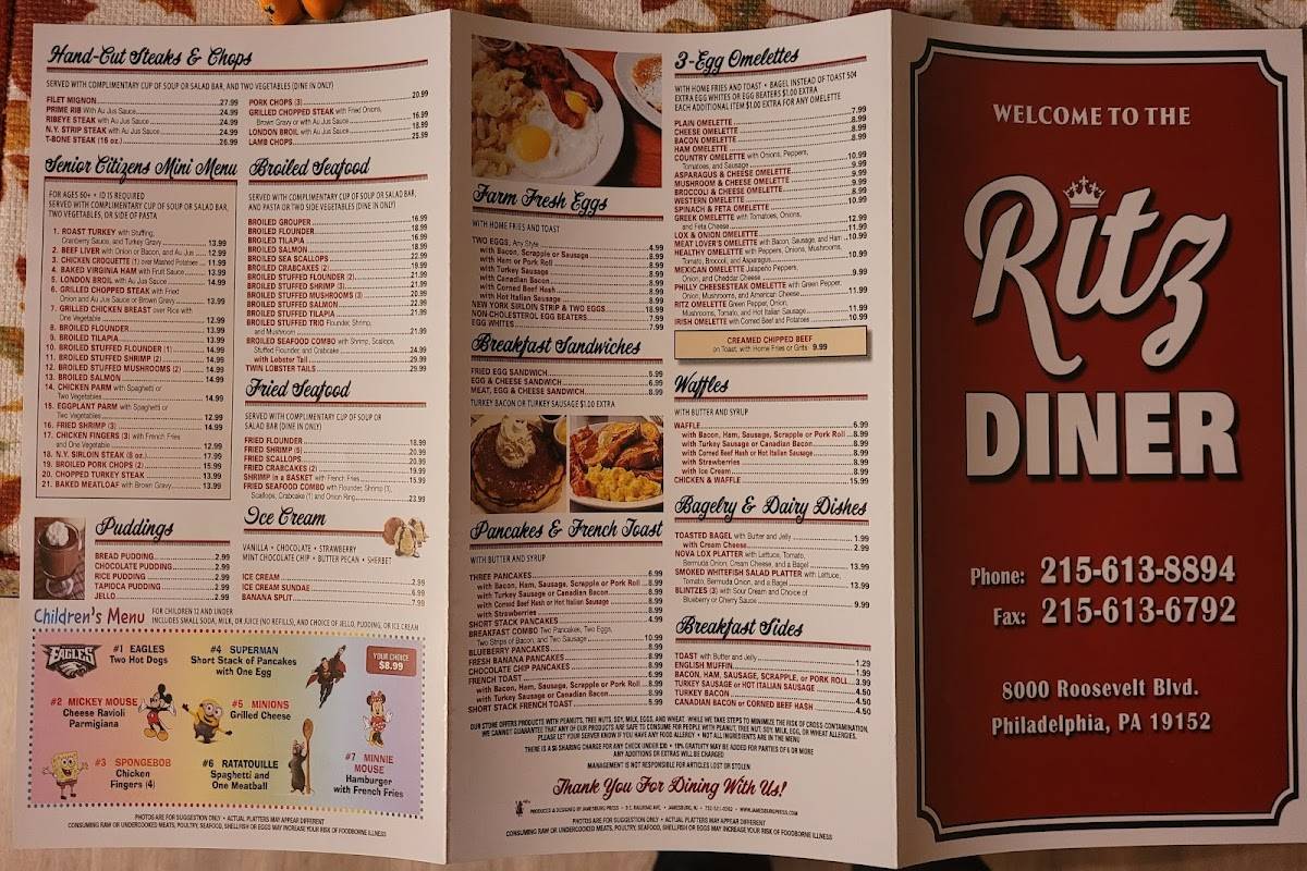 Menu at RITZ Diner restaurant, Philadelphia