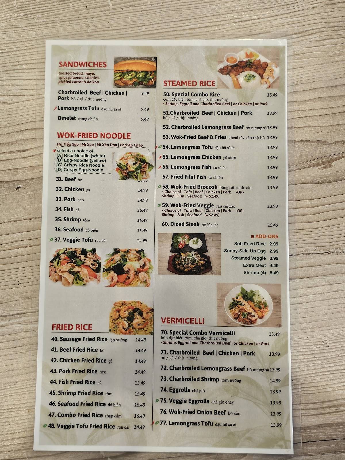 Menu at Pho 81 Vietnamese Cuisine restaurant, Riverside
