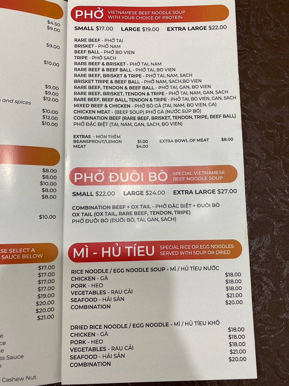 Menu at Pho Hong Tam restaurant, Salisbury East