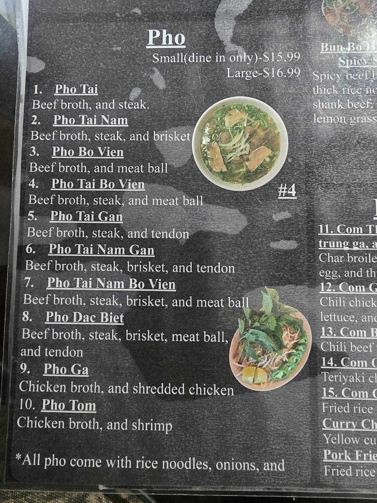 Menu at Pho Van restaurant, Spokane, N Division St