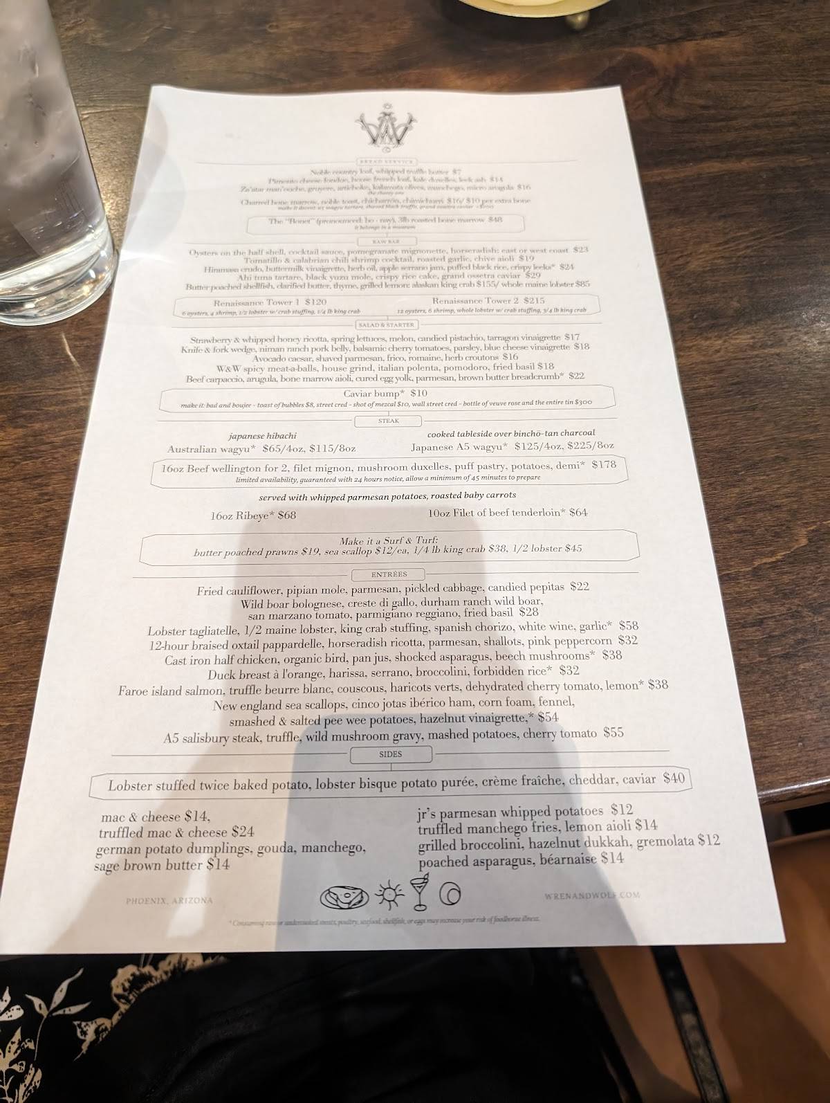 Menu at Wren & Wolf pub & bar, Phoenix