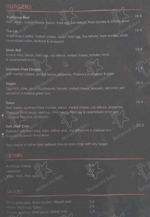 Menu at Phoenix and Co restaurant, Plenty
