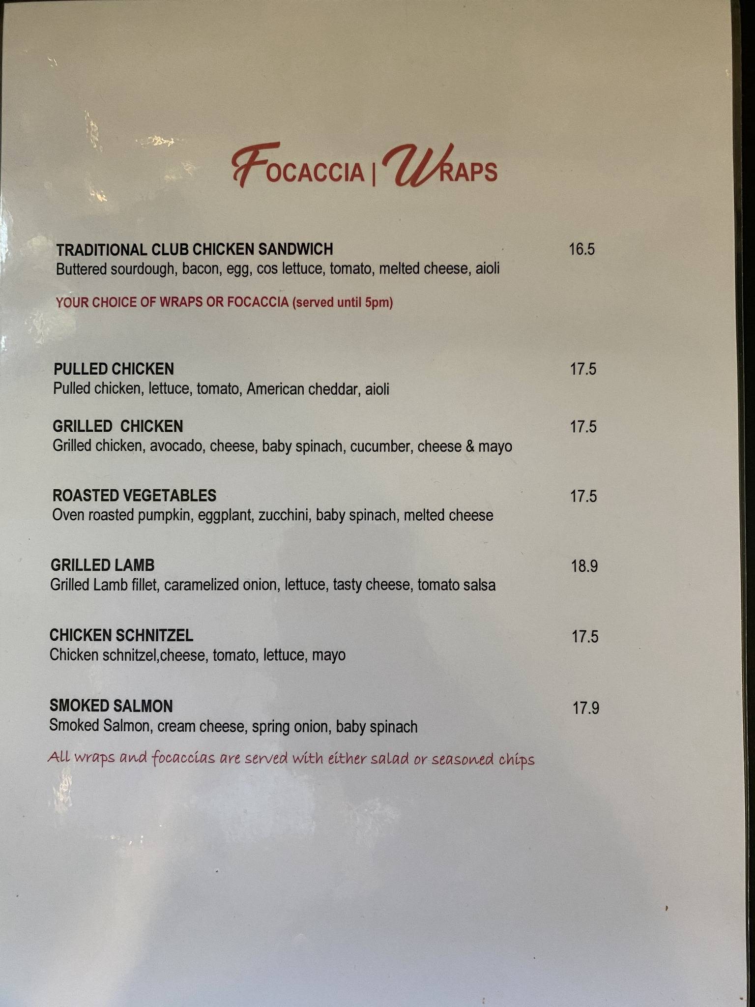 Menu at Phoenix and Co restaurant, Plenty