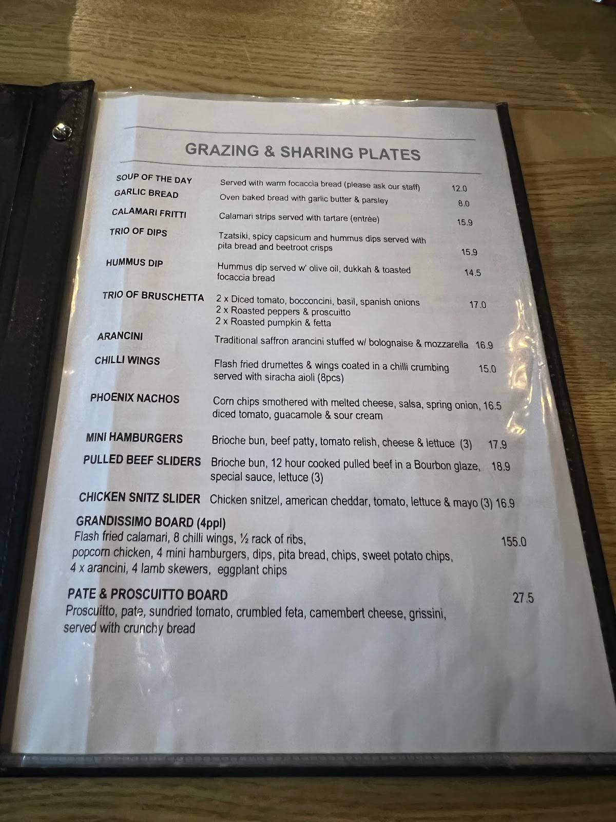 Menu at Phoenix and Co restaurant, Plenty