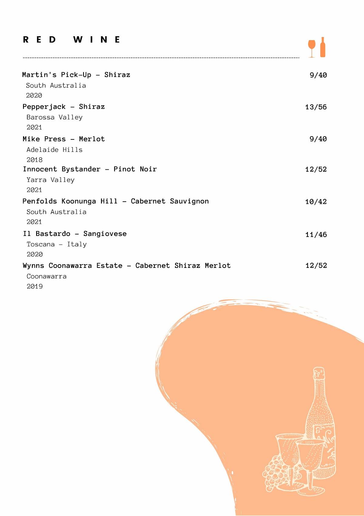 Menu at Phoenix and Co restaurant, Plenty