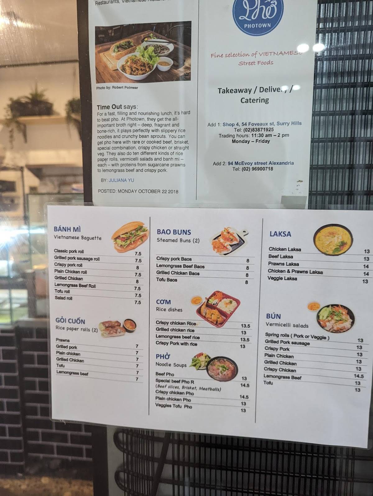 Menu at Photown Surry Hills restaurant, Surry Hills