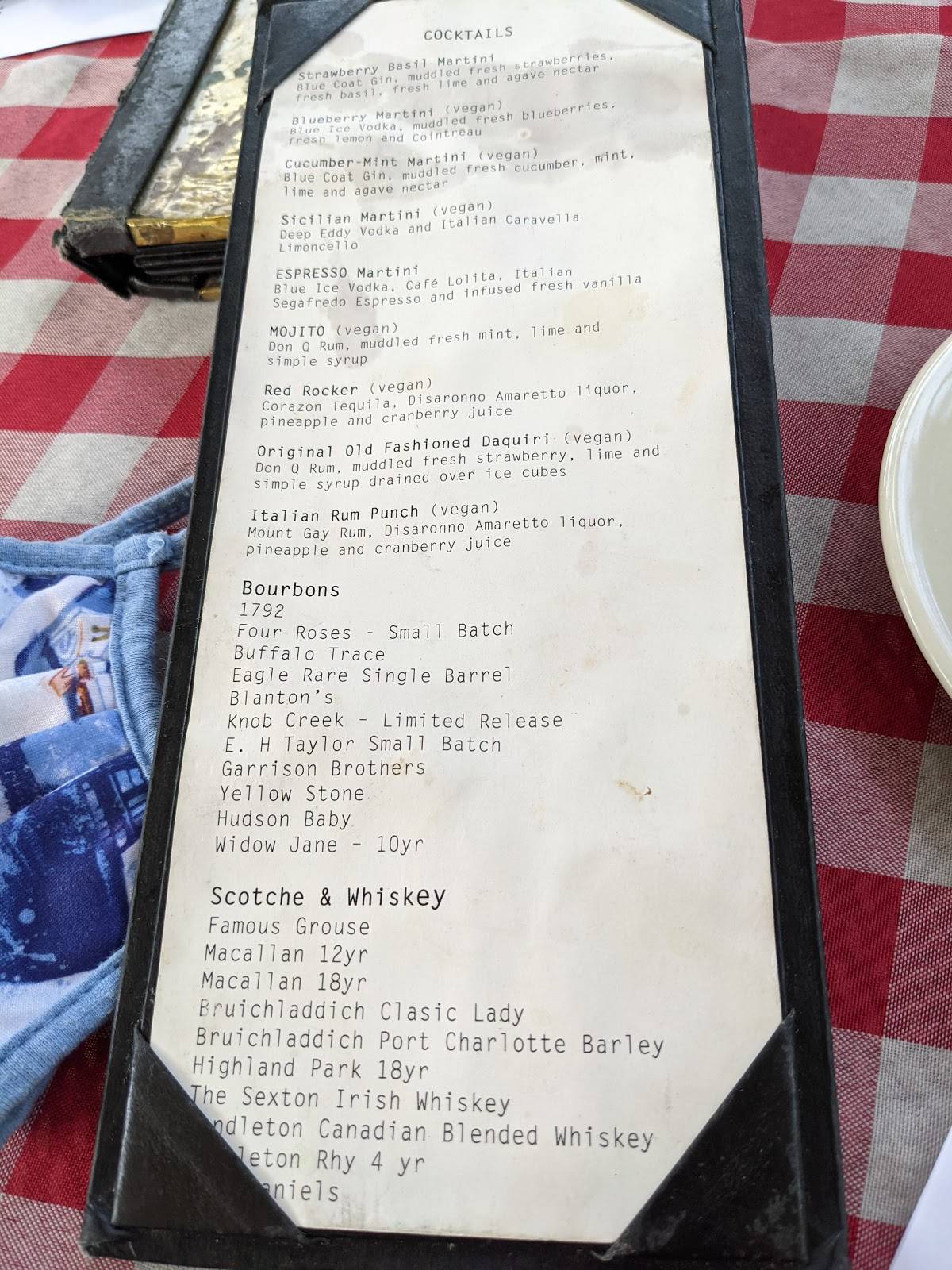 Menu at Pia's Trattoria restaurant, Gulfport