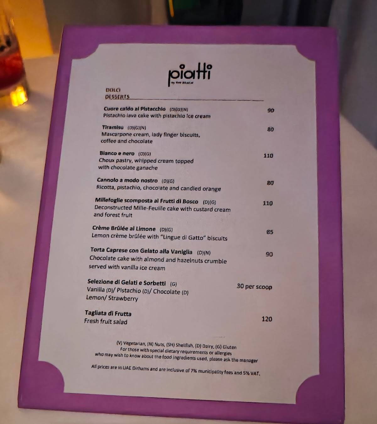 Menu at Piatti by the Beach Restaurant, Dubai