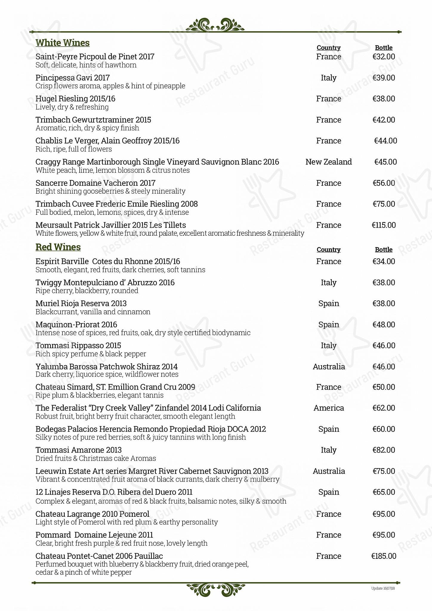 Menu at Pickle Restaurant, Dublin