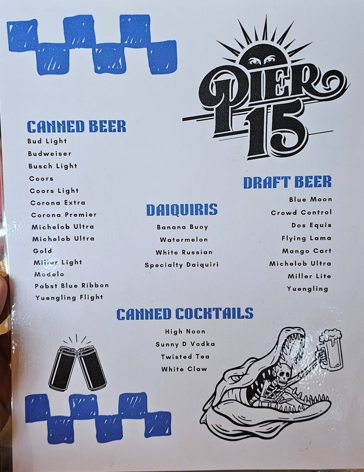 Menu at Pier 15 pub & bar, Biloxi