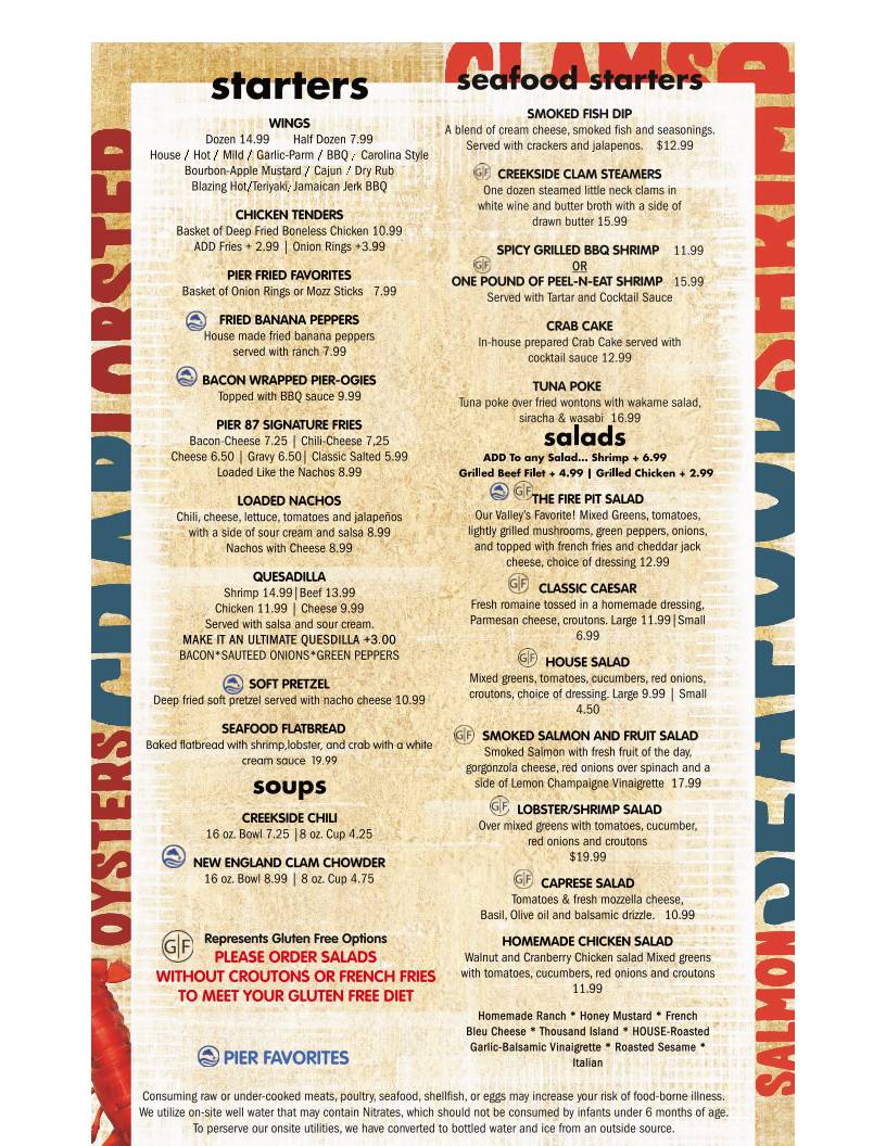 Menu at Pier 87 pub & bar, USA, PA-87