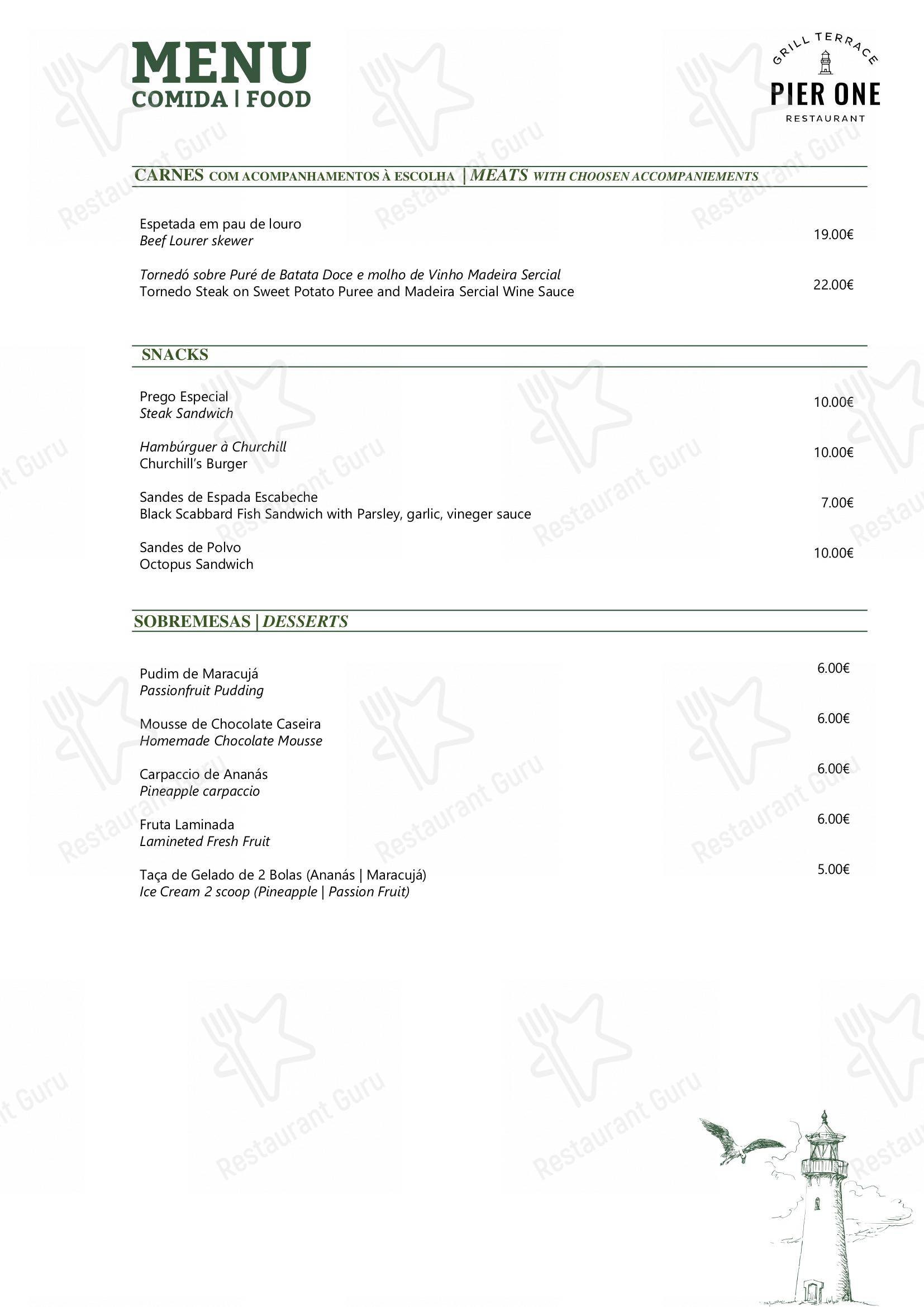 Menu em Pier One Grill Terrace restaurante, Câmara De Lobos