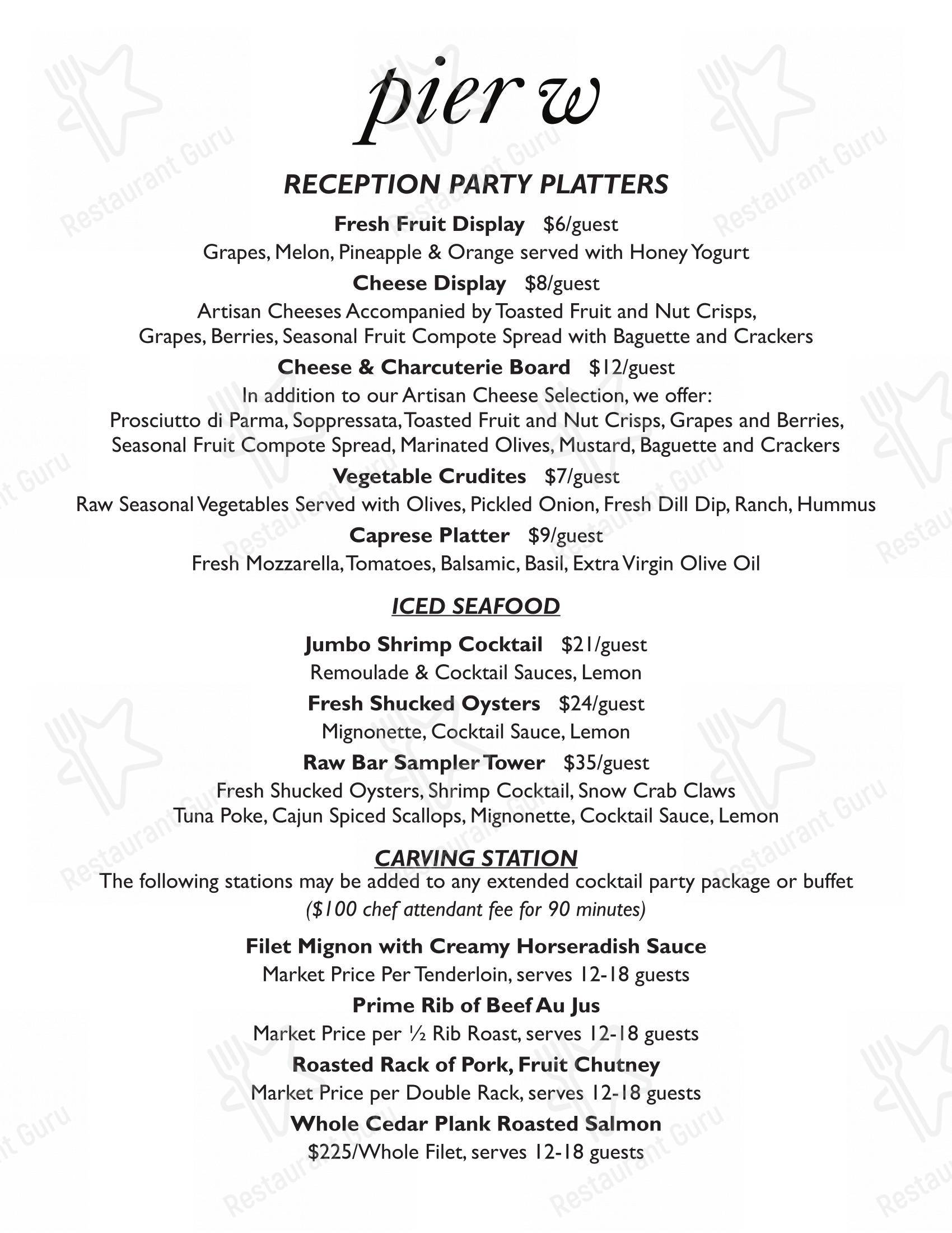 Menu at Pier W restaurant, Lakewood