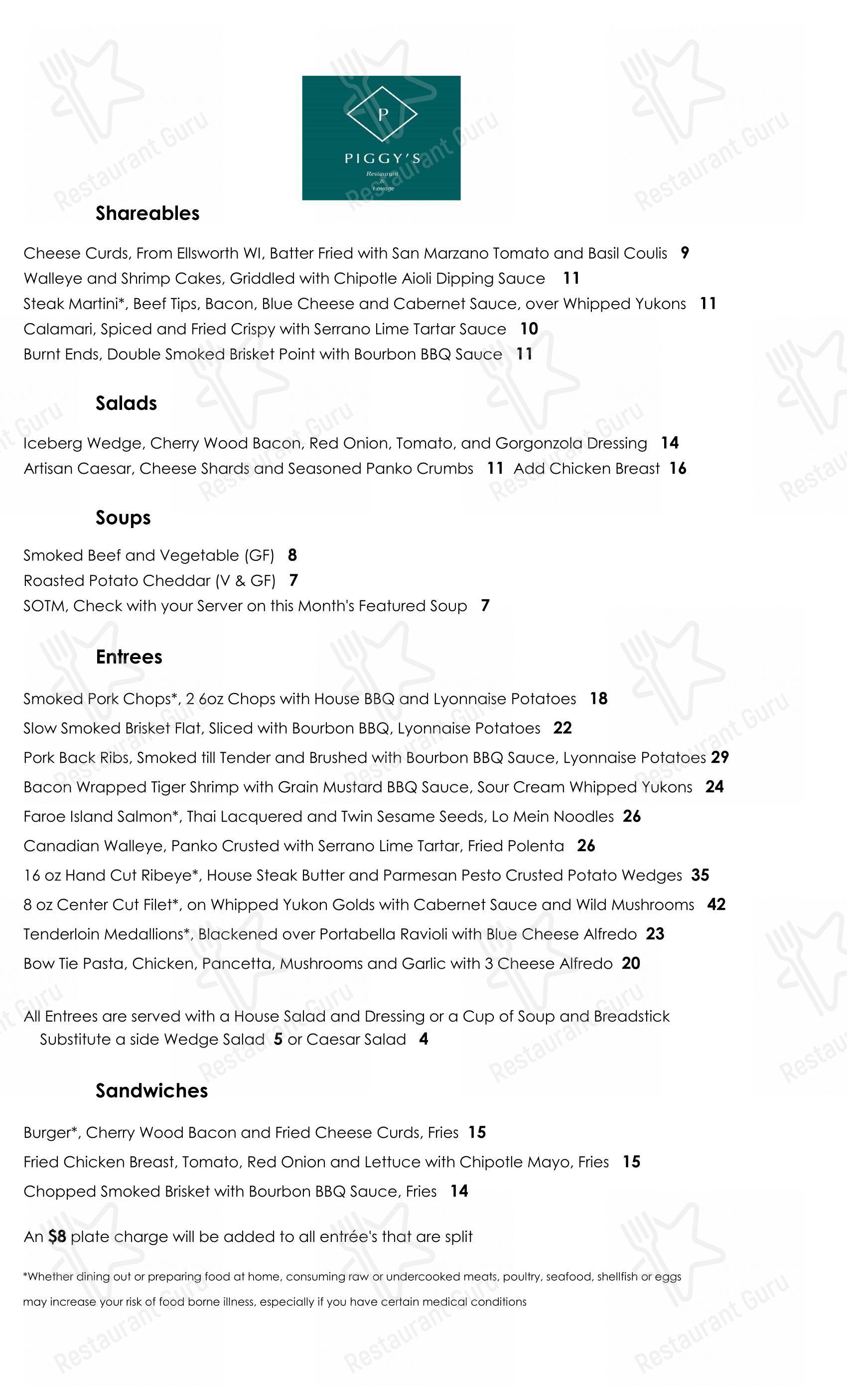 Menu at Piggy's Restaurant and Lounge, La Crosse