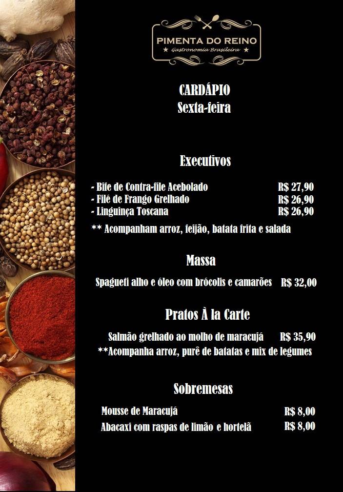 Menu em Pimenta do Reino Gastronomia Brasileira restaurante, Jandira