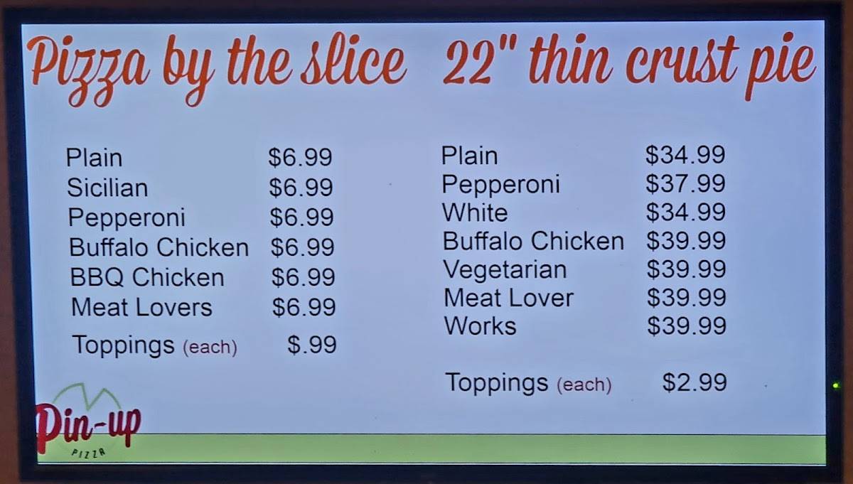 Menu at Pin-Up Pizza pizzeria, Atlantic City