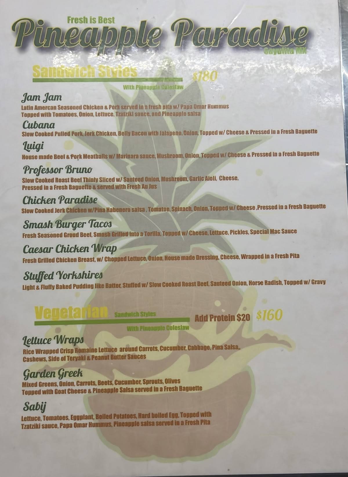 Menu at Pineapple Paradise pub & bar, Sayulita