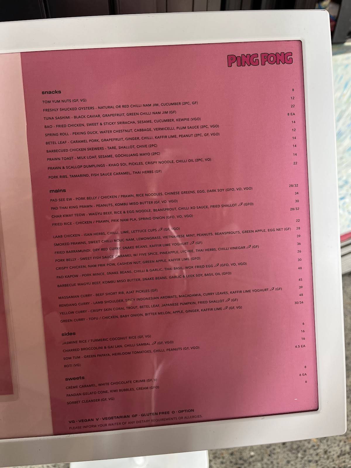 Menu at Ping Pong restaurant, Newstead