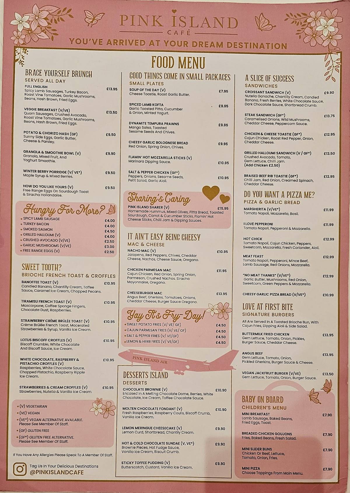 Menu at Pink Island Cafe, Stockport