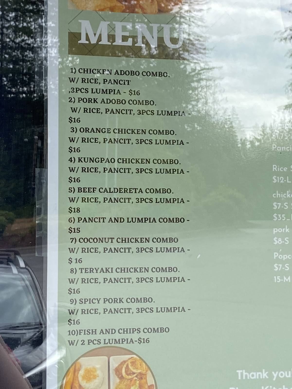 Menu at Pinoy Kitchen Panlasang Pinoy restaurant, Bangor Trident Base