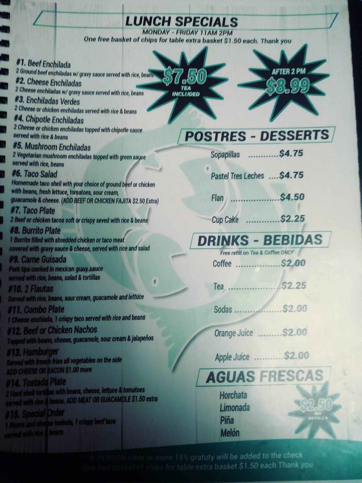 Menu at Piscis Seafood & Mexican Grill restaurant, Kyle