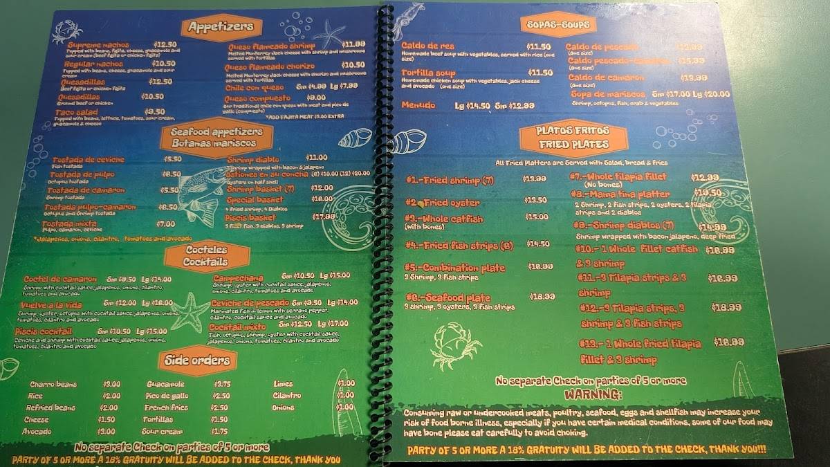 Menu at Piscis Seafood & Mexican Grill restaurant, Kyle