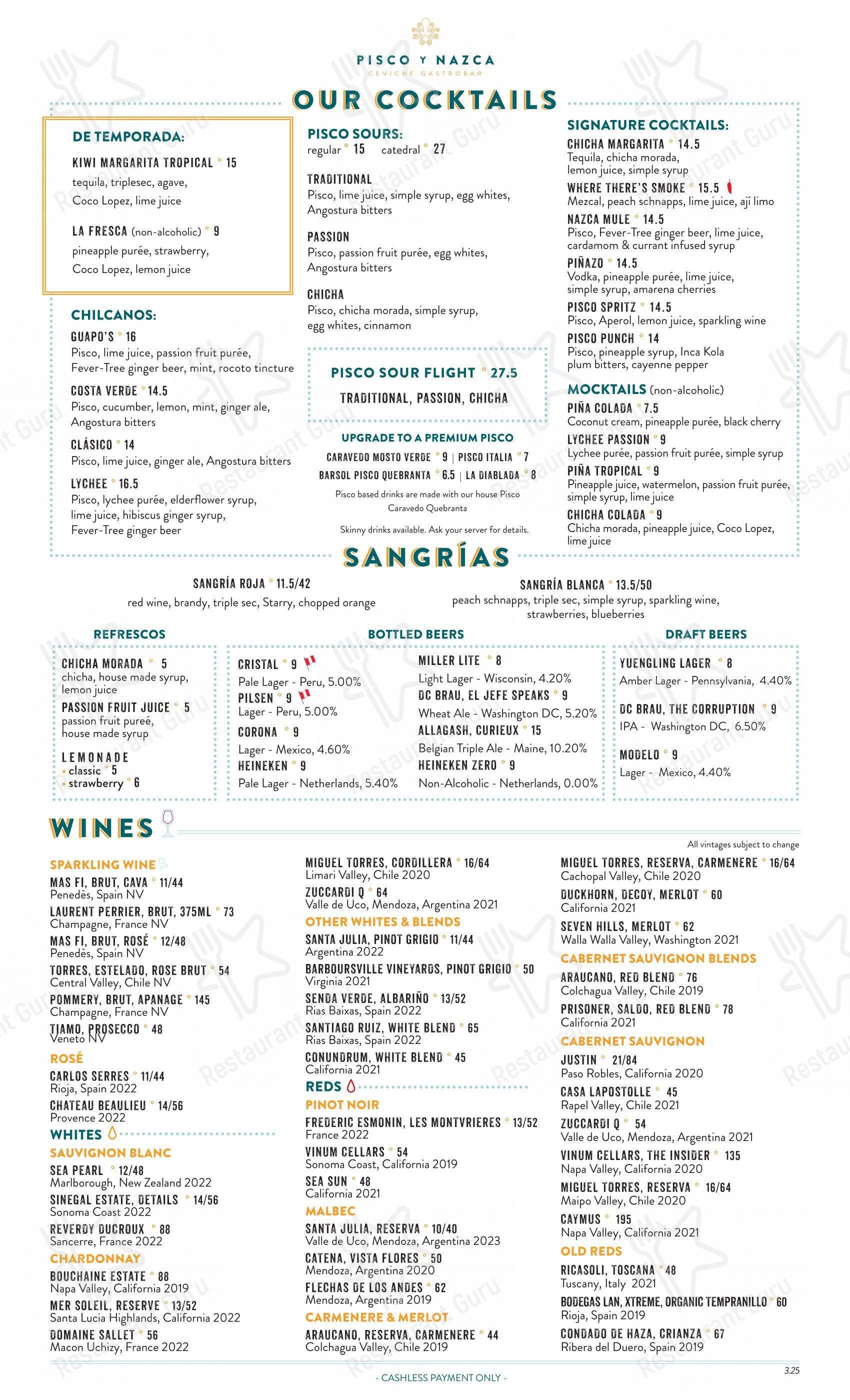 Menu at Pisco y Nazca Ceviche Gastrobar, Doral, NW 53rd St A101