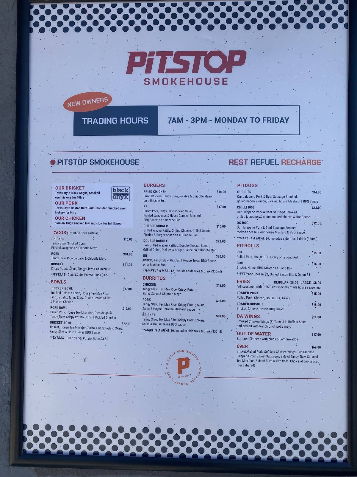 Menu at PitStop Smokehouse &Cafe, Nerang