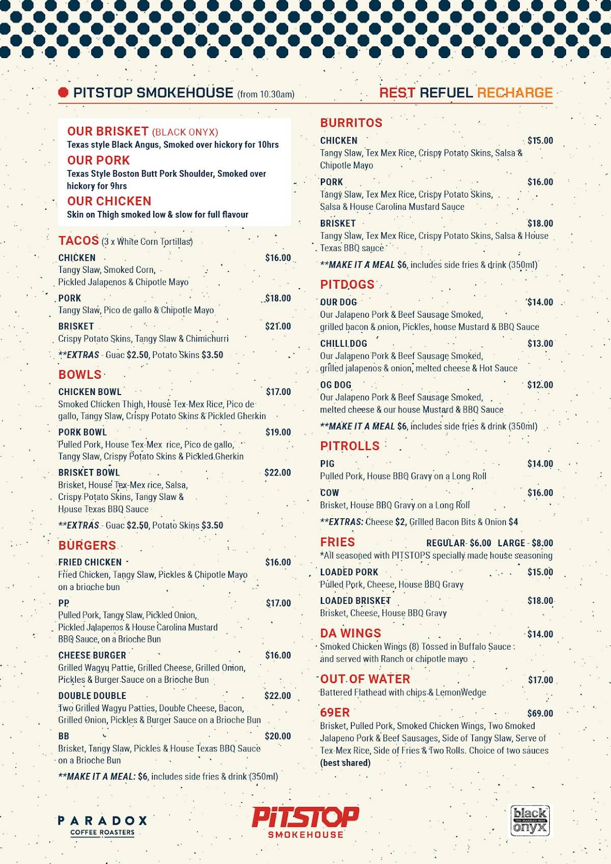Menu at PitStop Smokehouse &Cafe, Nerang