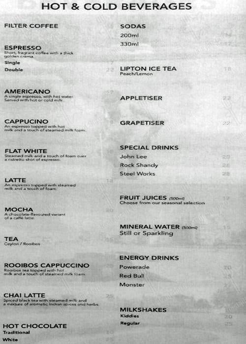 Menu at Pitch & Putter restaurant, Cape Town