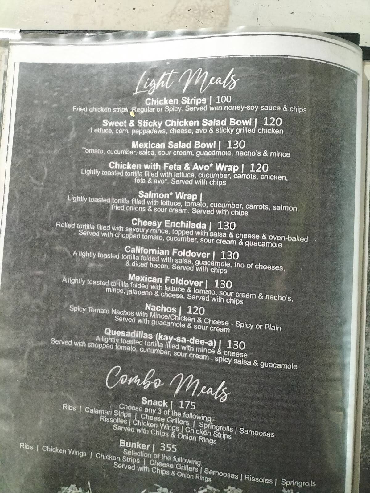 Menu at Pitch & Putter restaurant, Cape Town