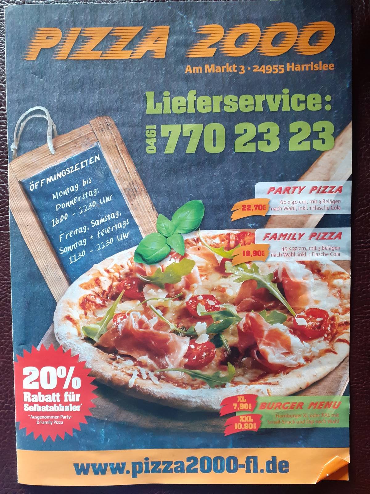 Speisekarte von Pizza 2000, Harrislee