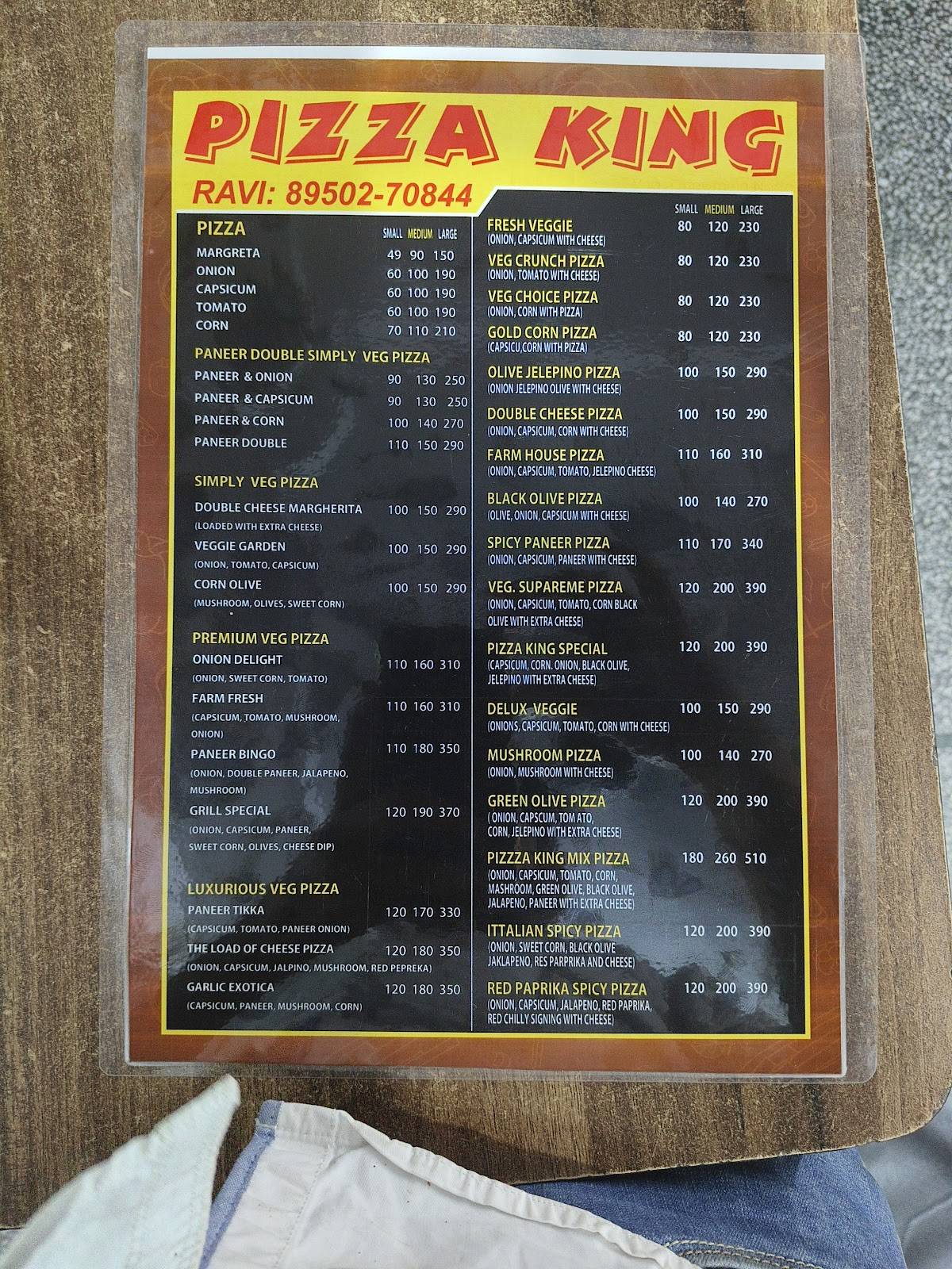 Menu at Pizza King, Indri