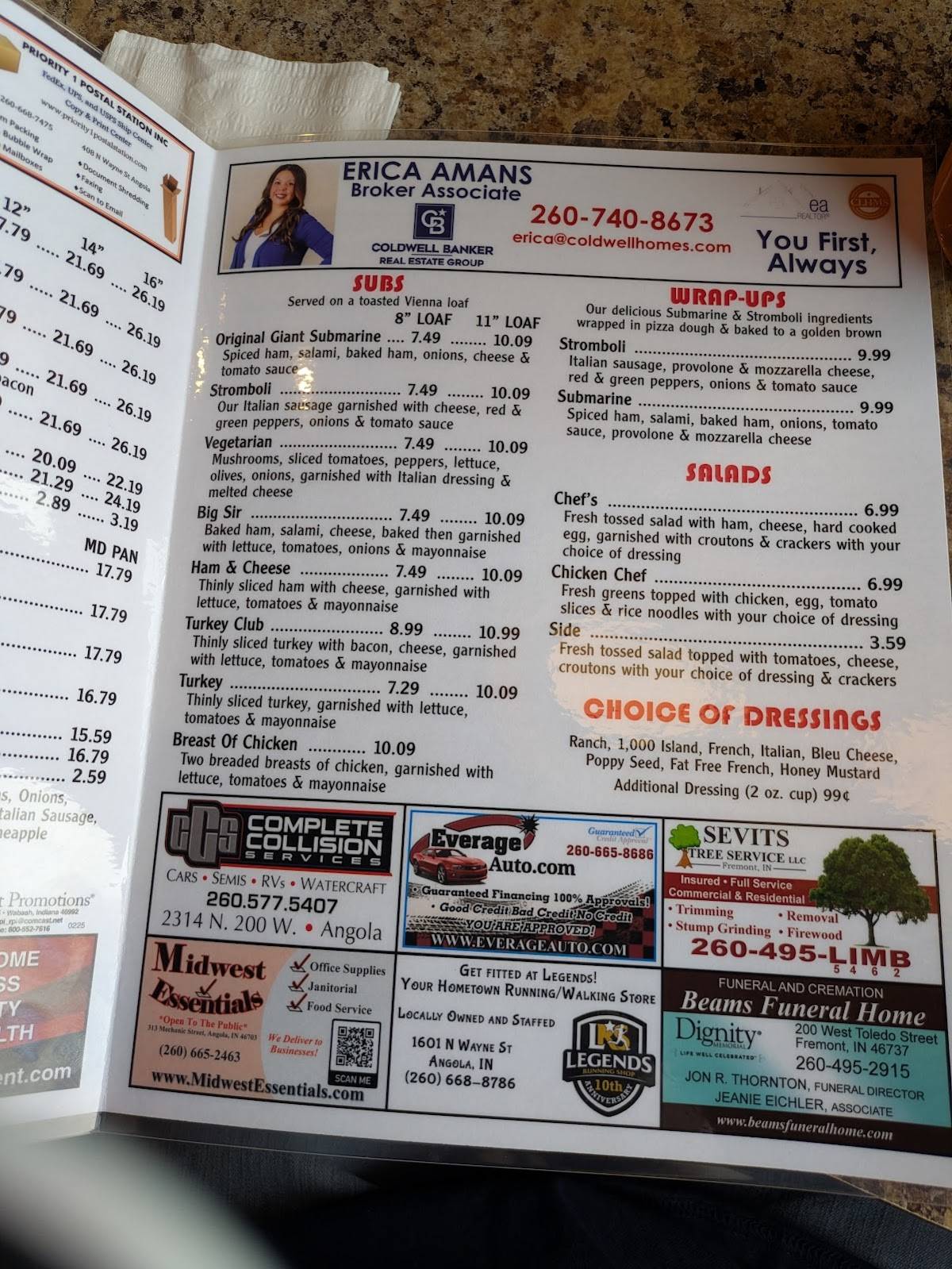 Menu at Pizza King pizzeria, Angola, N Wayne St