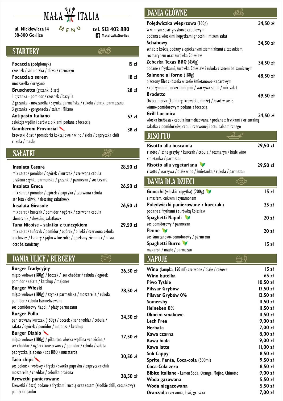 Menu at Pizza -Mała Italia restaurant, Gorlice