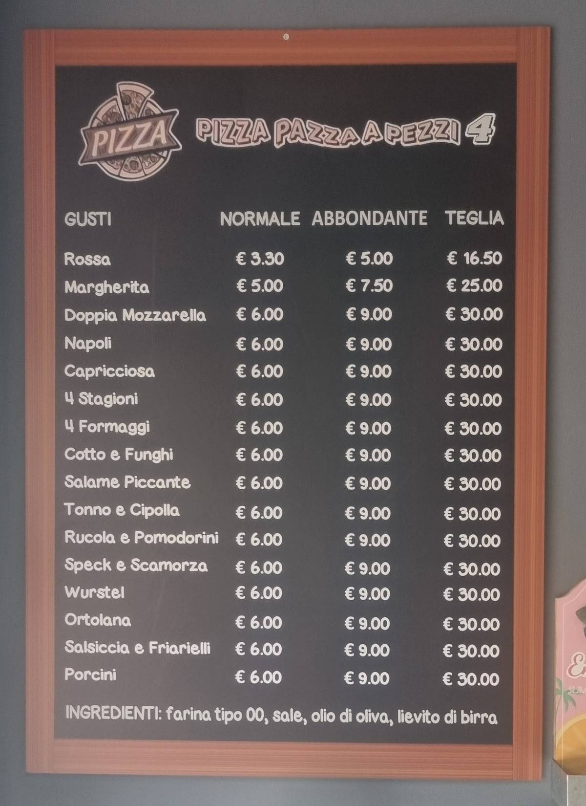 Menu da Pizza Pazza A Pezzi 4 pizzeria, Melegnano