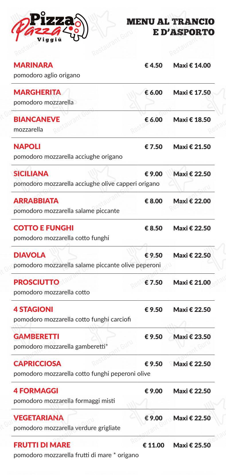 Menu da Pizza Pazza di Piatti Alessandro pizzeria, Viggiù