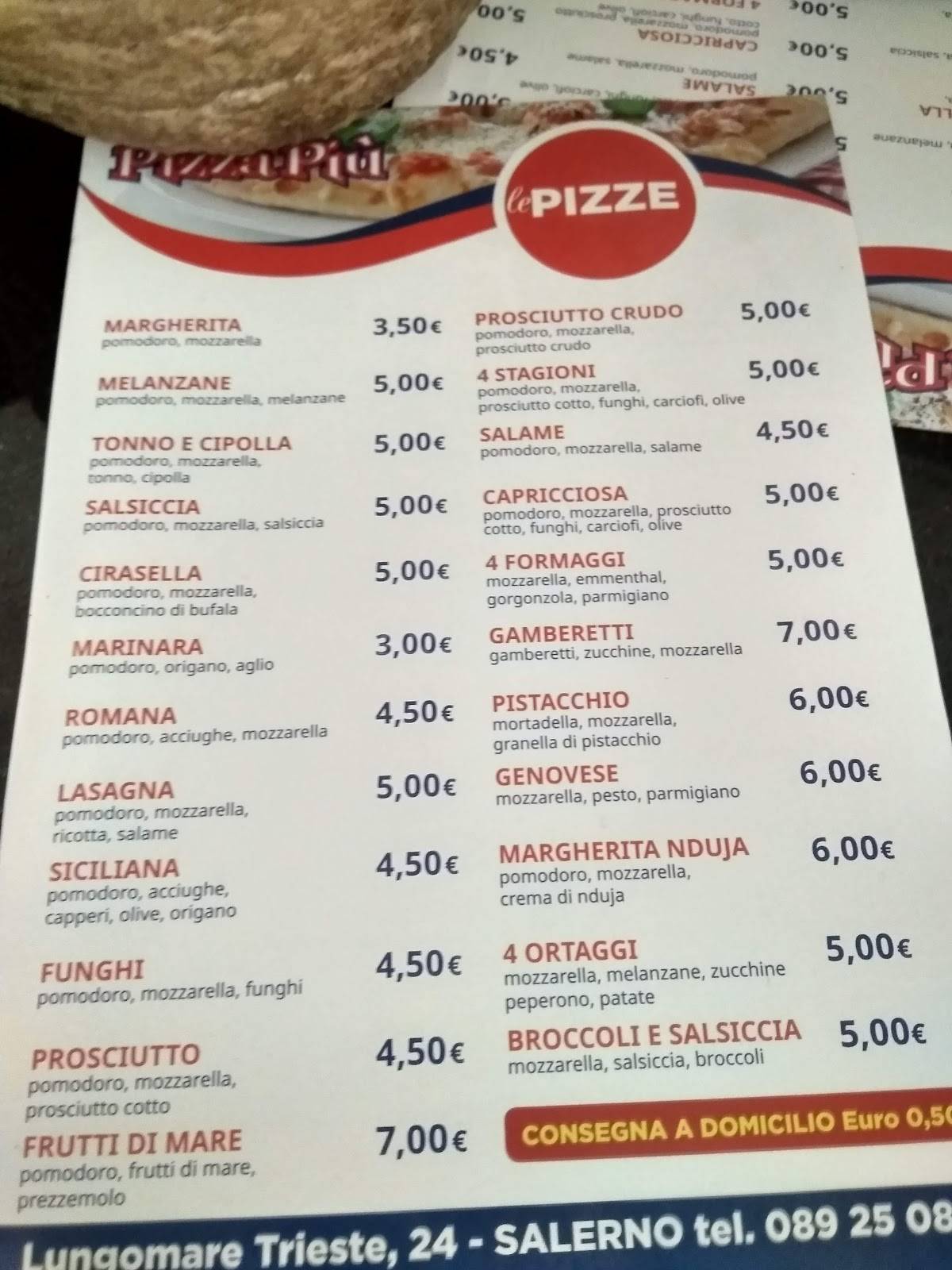 Menu at Pizza Piu' pizzeria, Salerno