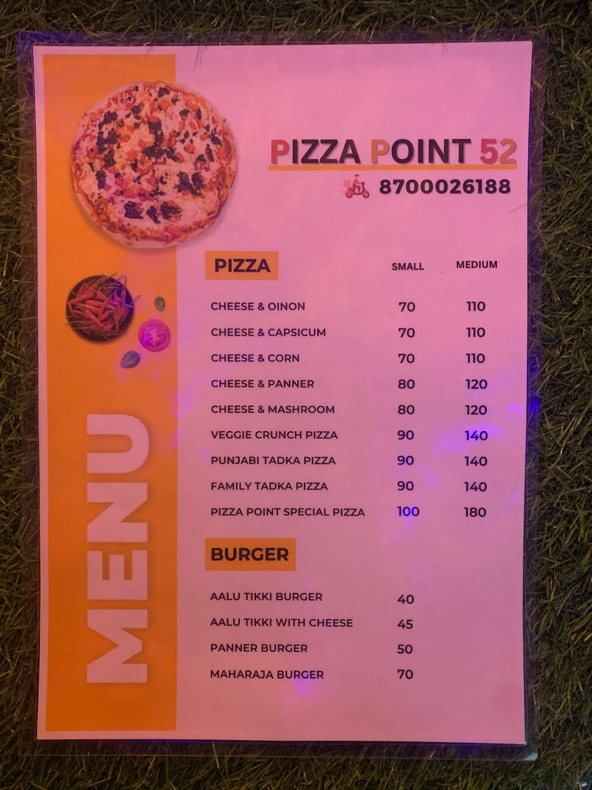 Menu at Pizza Point 52, India