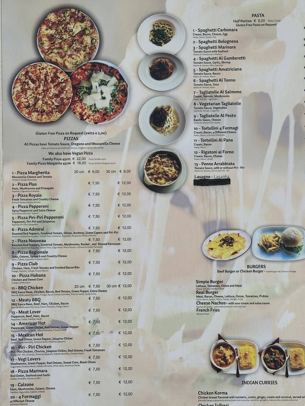 Menu at Pizza Real pub & bar, Praia da Luz