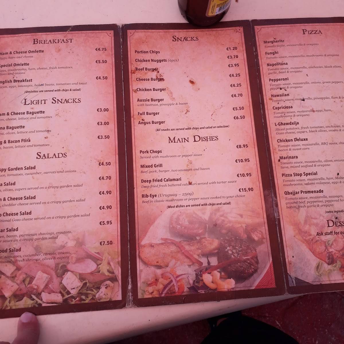 Menu at Pizza Stop restaurant, Żebbuġ, Triq Santa Marija Qbajjar Promenade