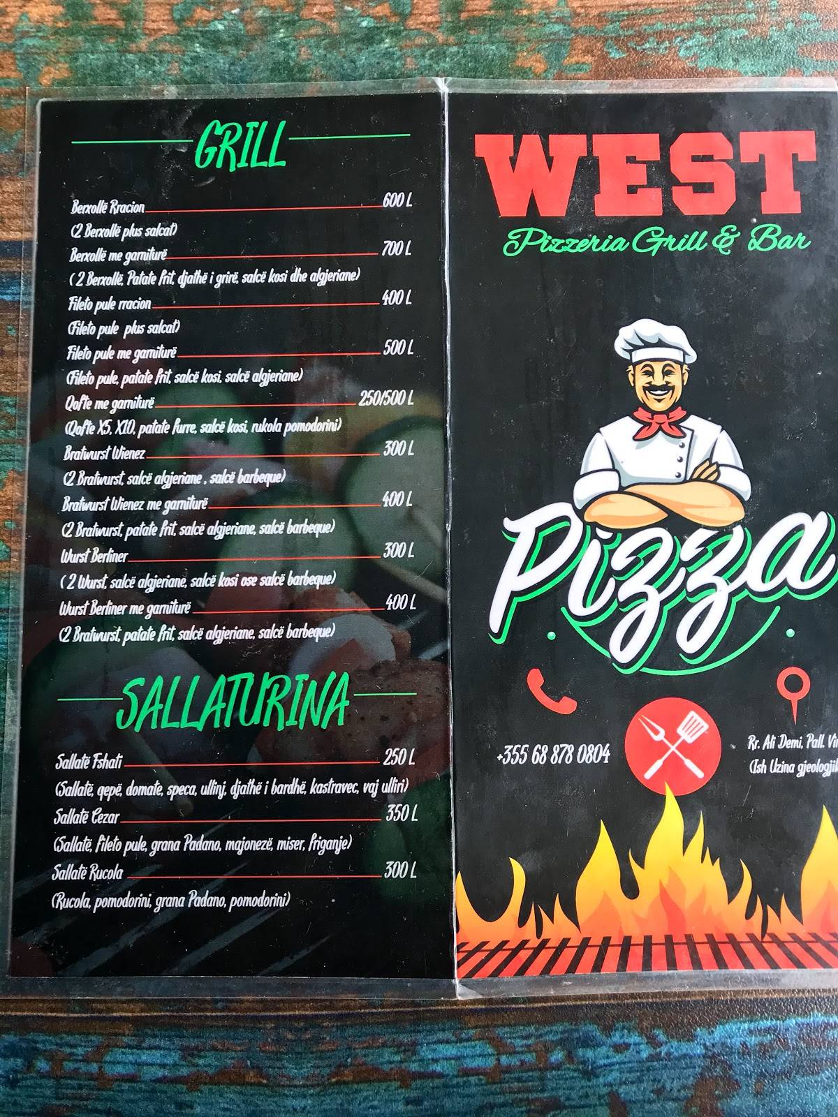 Speisekarte von Pizza West, Tirana