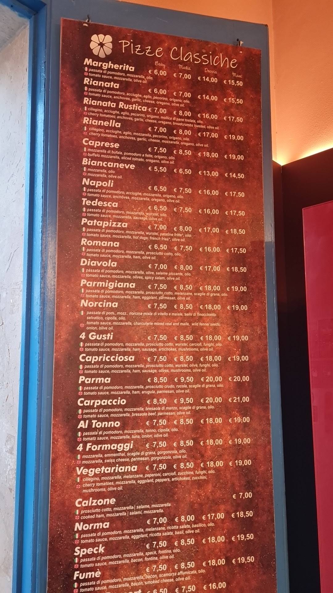 Menu da Pizza marghe.rita pizzeria, San Vito Lo Capo, Via Fratelli Maculati