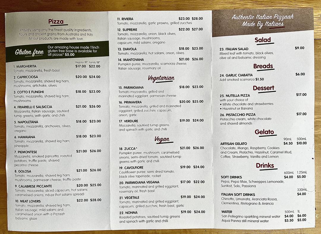 Menu at Pizzaah Freshwater restaurant, Freshwater