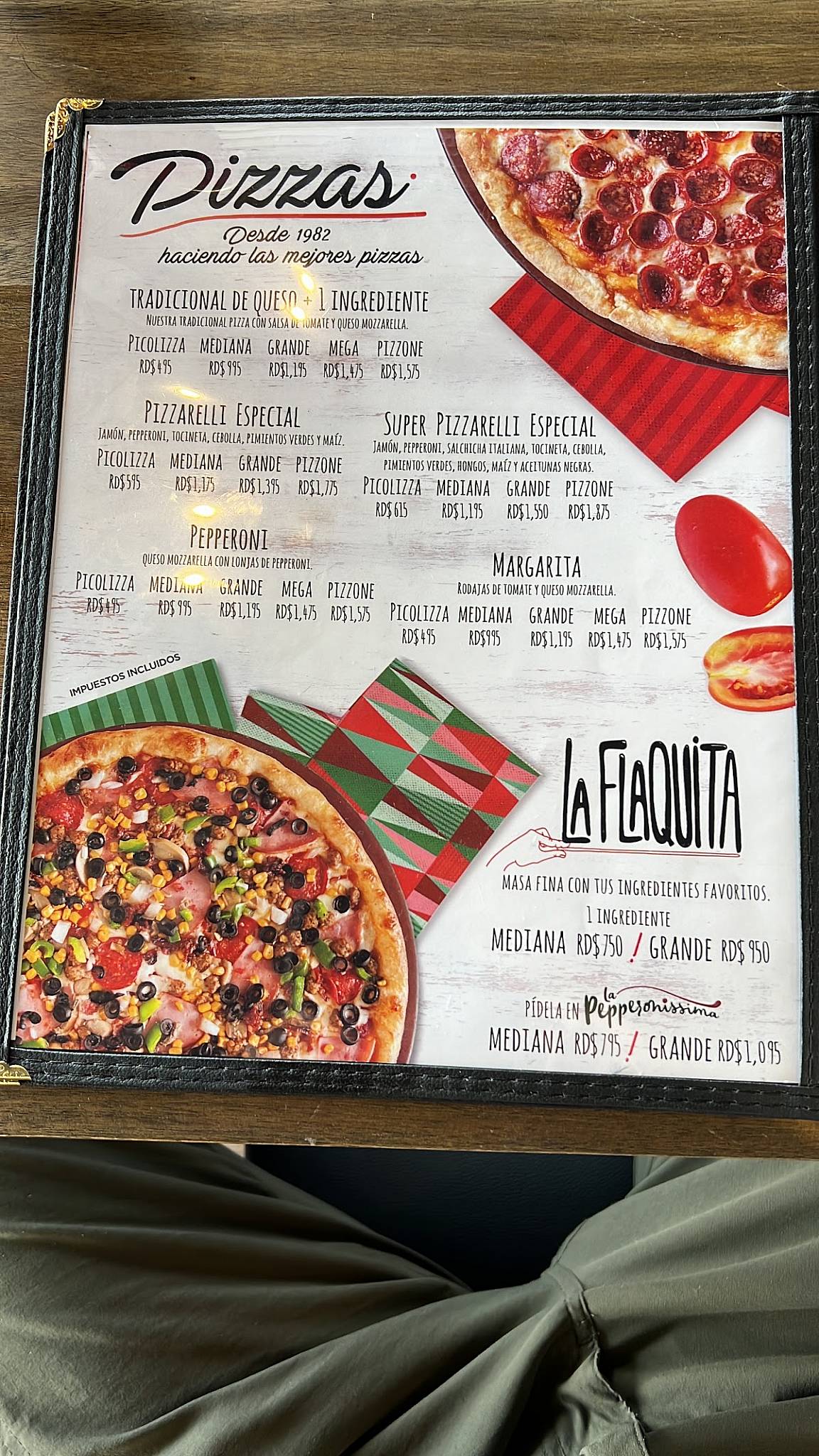 Carta del restaurante Pizzarelli, Santo Domingo, Los Próceres