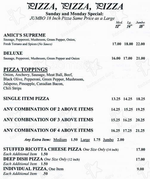 Menu at Amici's Pizzeria & Italian, Wheat Ridge