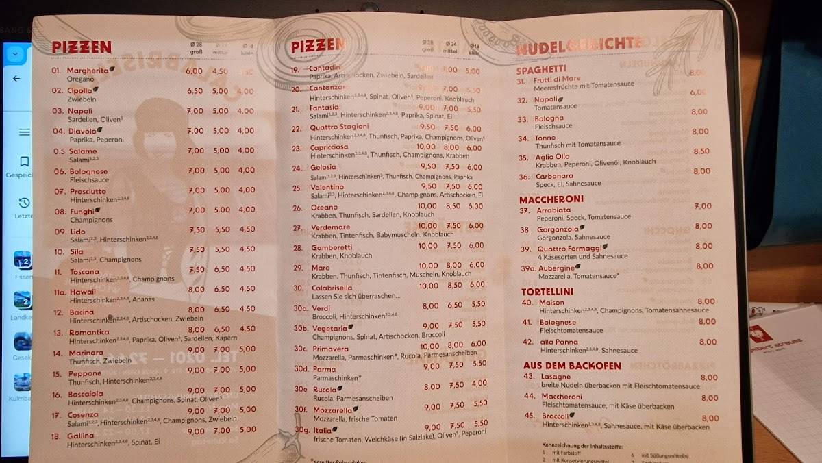 Speisekarte von Pizzeria Calabrisella, Essen