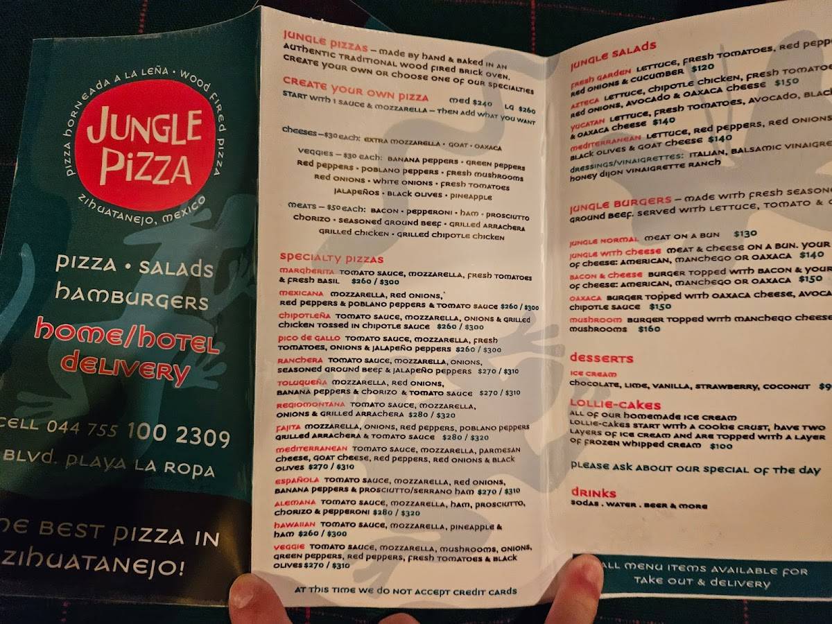 Menu at Jungle pizza pizzeria, Zihuatanejo